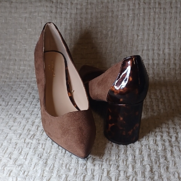 Ann Taylor | Shoes | Ann Taylor Brown Suede Heels With Tortoise Block ...